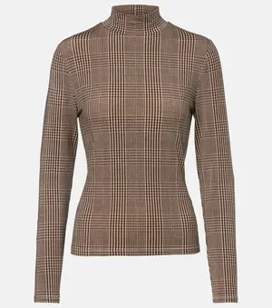Veronica Beard Nate Houndstooth Jersey Top - Beige