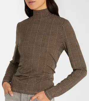 Veronica Beard Nate Houndstooth Jersey Top - Beige