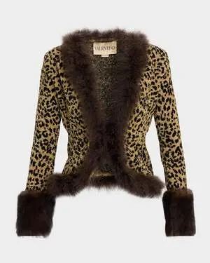 Valentino Garavani Feather And Shearling Trim Metallic Leopard Jacket