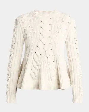 Alexander McQueen Wool Cashmere Cable-knit Peplum Sweater - Ivory
