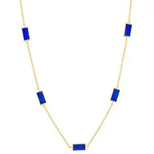 JAN LESLIE Five Stations Rectangle Dash Necklace - Blue