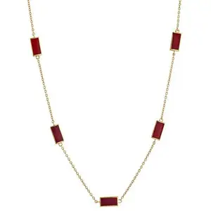 JAN LESLIE Five Stations Rectangle Dash Necklace - Red