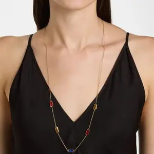 JAN LESLIE Gemstone Dash Necklace In Sterling Silver With 18k Gold Overlay
