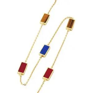 JAN LESLIE Gemstone Dash Necklace In Sterling Silver With 18k Gold Overlay