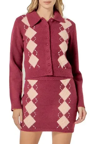 English Factory Collared Argyle Cardigan