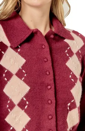 English Factory Collared Argyle Cardigan