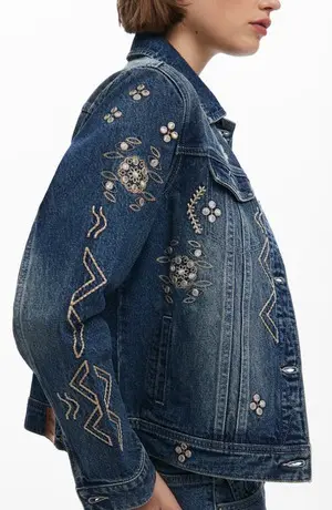 Desigual Embroidered Denim Trucker Jacket