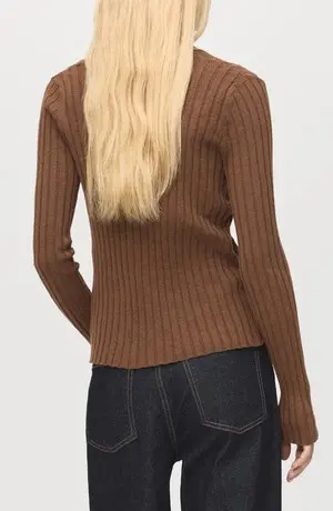 Mango V-neck Ribbed Cardigan - Chocolate