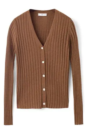 Mango V-neck Ribbed Cardigan - Chocolate