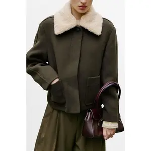 Mango Jacket With Removable Faux Shearling Collar - Khaki Green