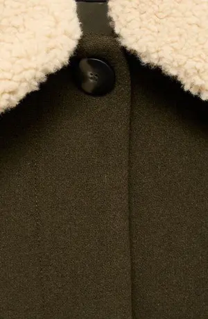 Mango Jacket With Removable Faux Shearling Collar - Khaki Green