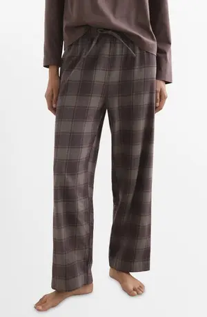 Mango Check Cotton Flannel Pajamas - Ink Blue