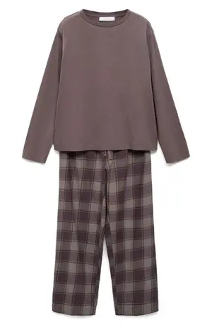 Mango Check Cotton Flannel Pajamas - Ink Blue