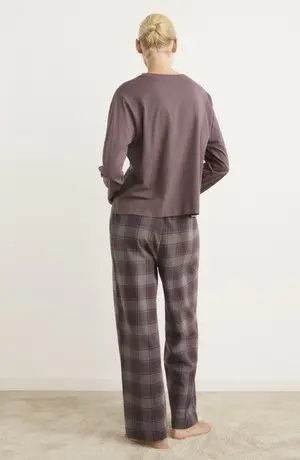 Mango Check Cotton Flannel Pajamas - Ink Blue