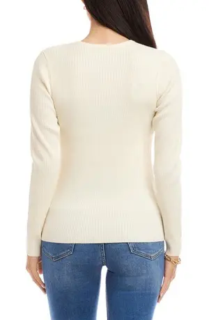 Karen Kane Rib Henley Sweater - Cream