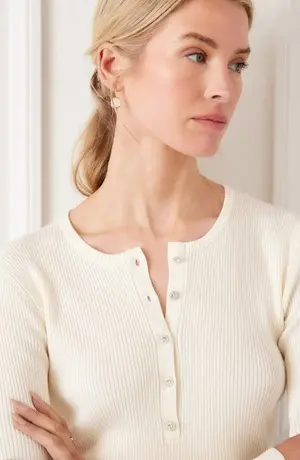 Karen Kane Rib Henley Sweater - Cream