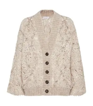 Brunello Cucinelli Mohair-wool-blend Embroidered Cardigan - Beige