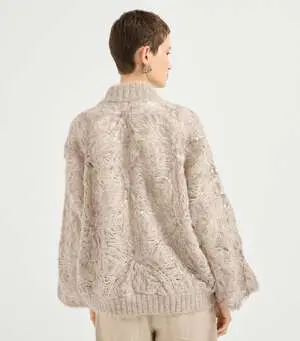 Brunello Cucinelli Mohair-wool-blend Embroidered Cardigan - Beige