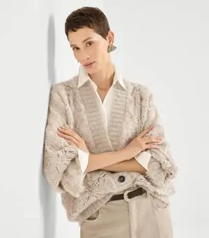 Brunello Cucinelli Mohair-wool-blend Embroidered Cardigan - Beige