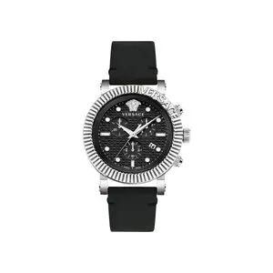 Versace V Chrono Classic Leather Watch - Silver