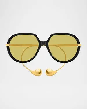Bottega Veneta Drop Round Sunglasses - Black