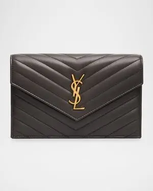 Saint Laurent Small Wallet On Chain In Grain Leather - Nero Multi