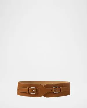 Ralph Lauren Double-buckle Leather Wide Waist Belt - Rl Brown