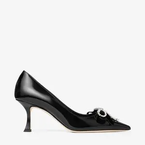 JIMMY CHOO Auria 70 Soft Spazzolato Pumps With Crystal Bow - Black