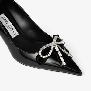 JIMMY CHOO Auria 70 Soft Spazzolato Pumps With Crystal Bow - Black