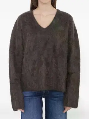 LISA YANG Margareta Brushed V-neck Sweater - Brown