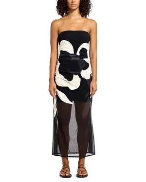 JETS Mesh Strapless Cover Up Dress - Black