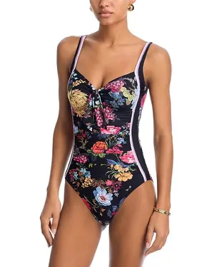 Johnny Was Tie Front Ruched One Piece Swimsuit - Baccara