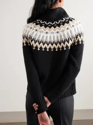 Bogner Ingrid Fair Isle Cashmere Turtleneck Sweater - Black