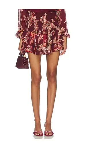 Hemant & Nandita Shirred-waist Ruffle Skirt - Maroon