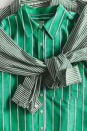 Maeve The Shrunken Bennet Buttondown Shirt - Green Double Stripe
