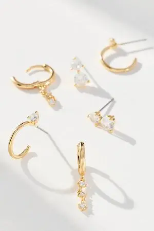 Anthropologie Crystal Drop Earrings Set - Gold