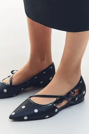Maeve Pointed-toe Side-strap Bow Flats - Polka Dots