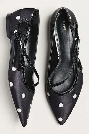 Maeve Pointed-toe Side-strap Bow Flats - Polka Dots