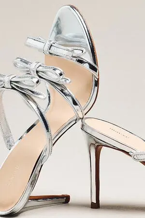 Maeve Triple-bow Kitten Heels - Silver