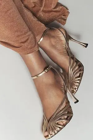Maeve Cage Peep-toe Ankle-strap Heels - Gold