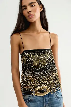 Free People Embellished Fringe Top - Black