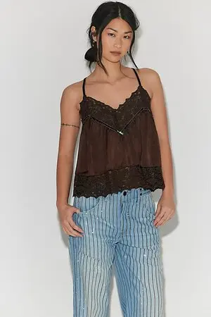 Free People Fiona Satin Cami - Chicory Coffee