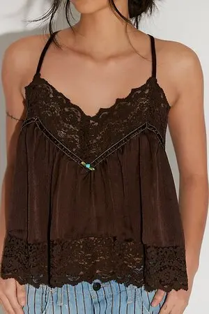 Free People Fiona Satin Cami - Chicory Coffee