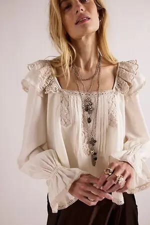 Free People Francie Silky Blouse - Sugar Swizzle