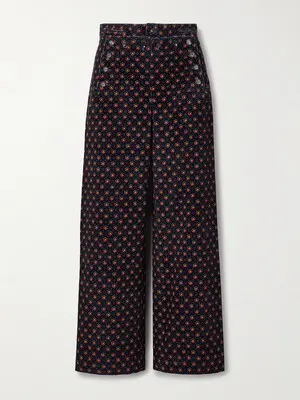 BODE Mccallister Floral-print Cotton-corduroy Straight-leg Pants - Blue