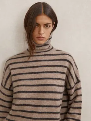 REISS Wynn Stripe Roll-neck Jumper
