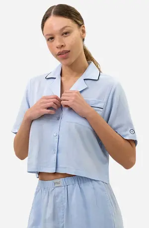 SUNDAY CITIZEN Piped Cotton Blend Pajamas - Light Blue