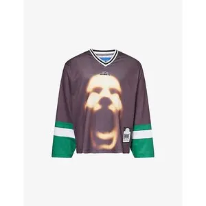 AWAKE NY Hockey Graphic-print Mesh Jersey Top - Brown