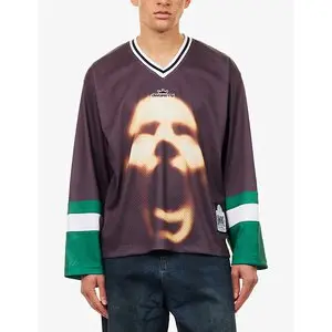 AWAKE NY Hockey Graphic-print Mesh Jersey Top - Brown