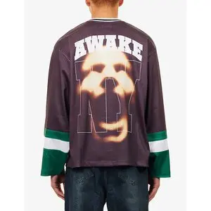 AWAKE NY Hockey Graphic-print Mesh Jersey Top - Brown